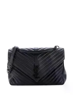 Saint Laurent Classic Monogram College Bag Matelasse Chevron Leather Large Shoulder Bag - Black