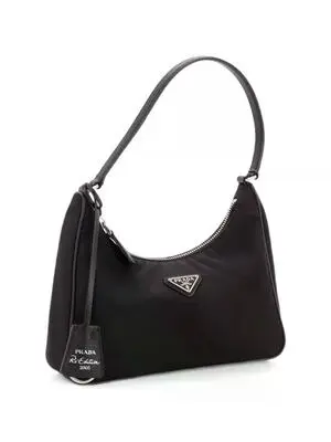 Prada Re-edition 2005 Tessuto With Saffiano Leather Mini Hobo Bag - Black