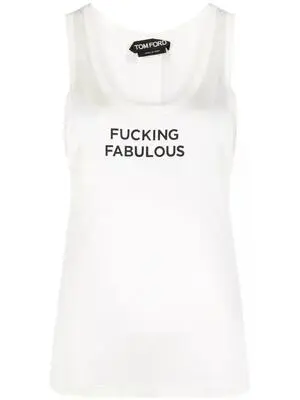 TOM FORD TOM FORD Slogan Print Silk Tank Top White