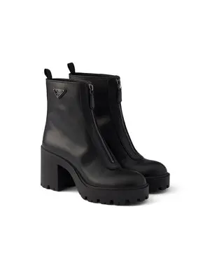 Prada Leather Ankle Boots With Zipper