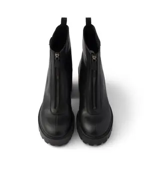 Prada Leather Ankle Boots With Zipper