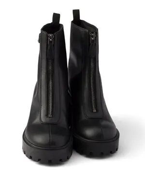 Prada Leather Ankle Boots With Zipper
