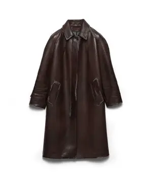 Prada Bonded Nappa Leather And Chevron Shetland Wool Coat
