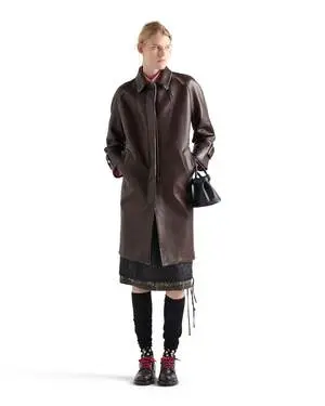 Prada Bonded Nappa Leather And Chevron Shetland Wool Coat