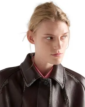 Prada Bonded Nappa Leather And Chevron Shetland Wool Coat