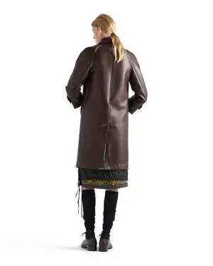 Prada Bonded Nappa Leather And Chevron Shetland Wool Coat