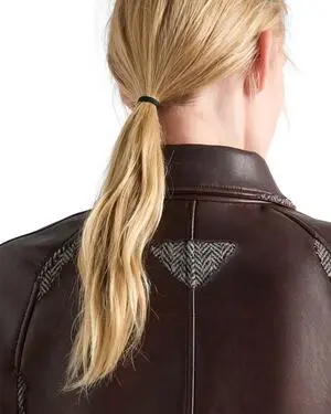 Prada Bonded Nappa Leather And Chevron Shetland Wool Coat