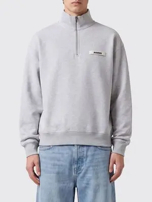 Jacquemus High Neck Relaxed Fit Cotton Sweatshirt With Zip - Grey