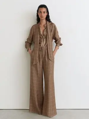REISS Wide-leg Trousers - Neutral Check