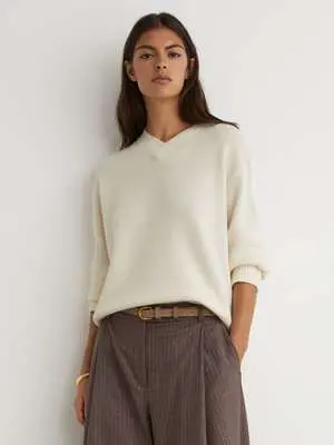 REISS Wool-cashmere V-neck Jumper - Ivory