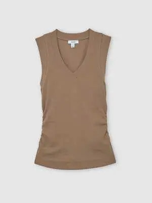 REISS Stretch-cotton Rib Ruched V-neck Vest