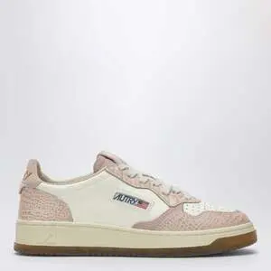 AUTRY Medalist Low Top Leather Sneakers With Crocodile-effect Inserts - Beige