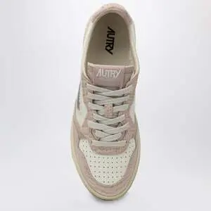 AUTRY Medalist Low Top Leather Sneakers With Crocodile-effect Inserts - Beige