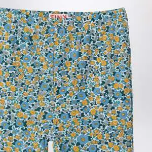 TINY COTTONS Light Blue Trousers With Floral Print In Cotton