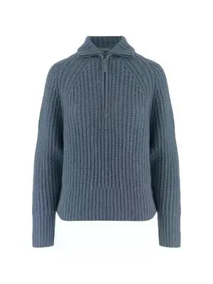 ALLUDE Ribbed-knit Quarter-zip Sweater - Blue
