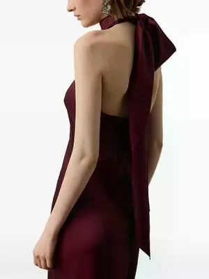 Polo Ralph Lauren Carmine Satin Halterneck Bow Detail Maxi Dress