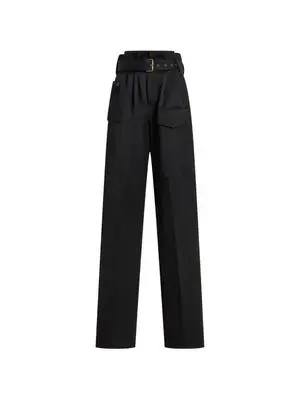 Etro Straight-leg Wool Trousers With Pockets And Belt - Black