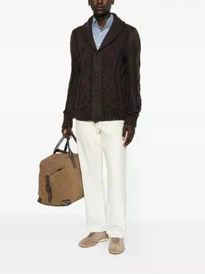 GRAN SASSO Cable-knit Shawl Collar Cardigan - Brown