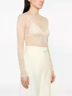 Fendi Monogram Jacquard Mesh Bodysuit - Neutrals