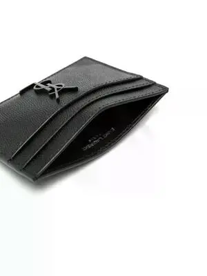 Saint Laurent Cassandre Grain De Poudre Leather Cardholder - Black