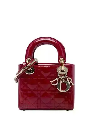 Dior 2019 Mini Patent Cannage Lady Satchel - Red