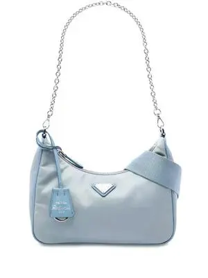Prada 2019-2026 Saffiano Trimmed Tessuto Re Edition 2005 Satchel - Blue