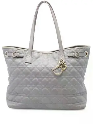 Dior 2012 Large Coated Canvas Cannage Panarea Tote Bag - Grey