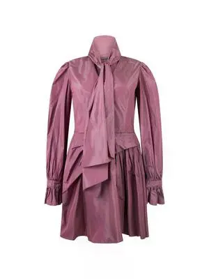 Alberta Ferretti Pussy-bow Ruffled-cuff Mini Dress - Pink