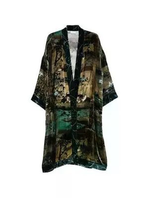 PIERRE-LOUIS MASCIA Landscape-print Velvet Coat - Black