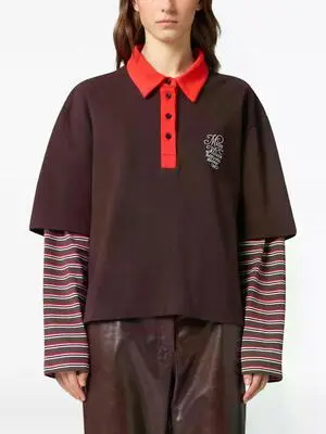 MSGM Layered Sleeve Logo Embroidered Polo Shirt