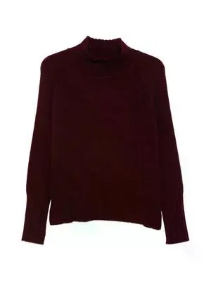 BEYOU Ribbed Knit High Neck Sweater With Raglan Sleeves - Red