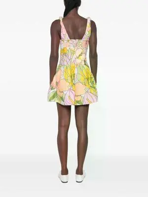 Farm Rio Floral-print Cut-out Mini Dress