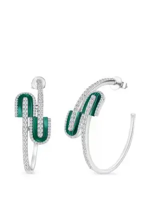 U LOS ANGELES Diamond And Malachite Hoop Earrings - Silver