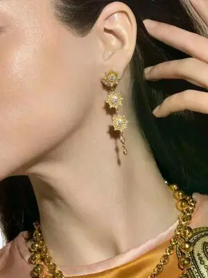 BUDDHA MAMA Diamond Triple Sun Drop Earrings - Gold