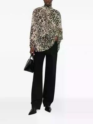 MARCCAIN Leopard-print High Neck Bow Detail Blouse