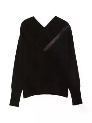 D.exterior Knitted V-neck Sweater With Zip Detail - Brown