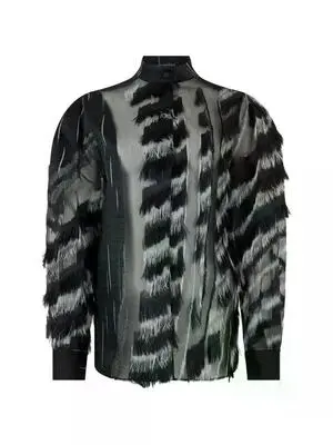 Alberta Ferretti High Neck Fringe Detail Blouse - Black