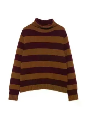 BEYOU Striped Roll-neck Sweater