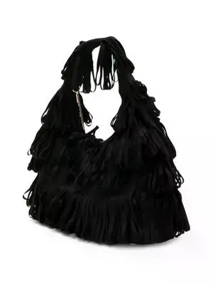 LA MILANESA Fringe Detailed Logo Plaque Clutch Bag - Black