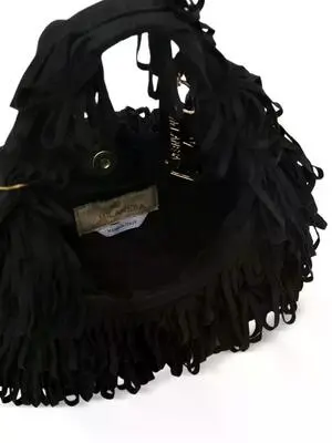 LA MILANESA Fringe Detailed Logo Plaque Clutch Bag - Black
