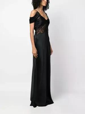 Alberta Ferretti Off-shoulder Lace-panel Satin Gown