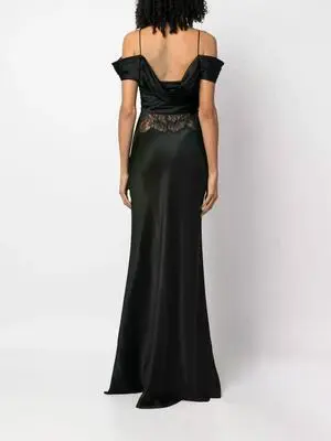 Alberta Ferretti Off-shoulder Lace-panel Satin Gown