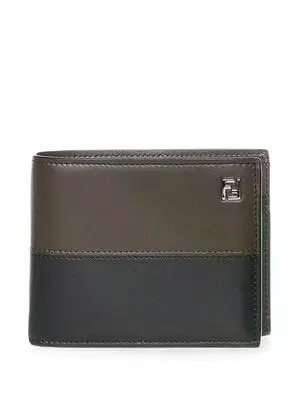 Fendi Ff Double Two-tone Black And Ebony Leather Bi-fold Coin Wallet