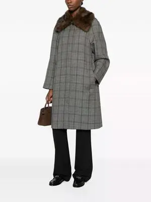 TELA Checked Faux-fur Collar Coat