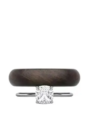 SOLO FOR DIAMONDS Lab-grown Diamond Wood-detail Ring - Silver