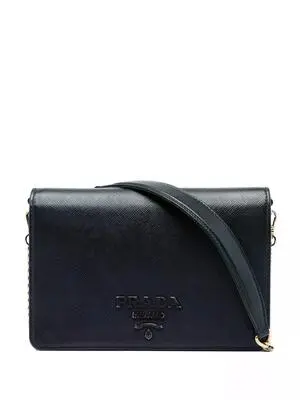 Prada 2013-2026 Saffiano Lux Monochrome Wallet On Chain Crossbody Bag - Black