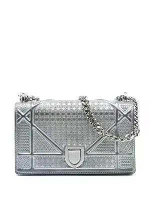 Dior 2016 Mini Metallic Patent Microcannage Diorama Flap Crossbody Bag - Silver