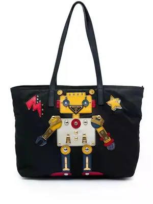 Prada Saffiano Trimmed Tessuto Robot Tote Bag
