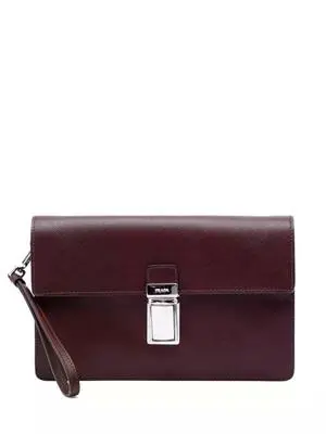 Prada 2000-2013 Saffiano Push Lock Clutch Bag - Red