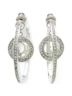 Dior Oblique Crystal Embellished Hoop Earrings - Silver